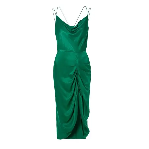 AGGI BY HALEWSKI Ava Emerald Satin Midi Dress - Green