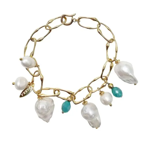 FARRA Baroque Pearl And Amazonite Charm Bracelet - Green