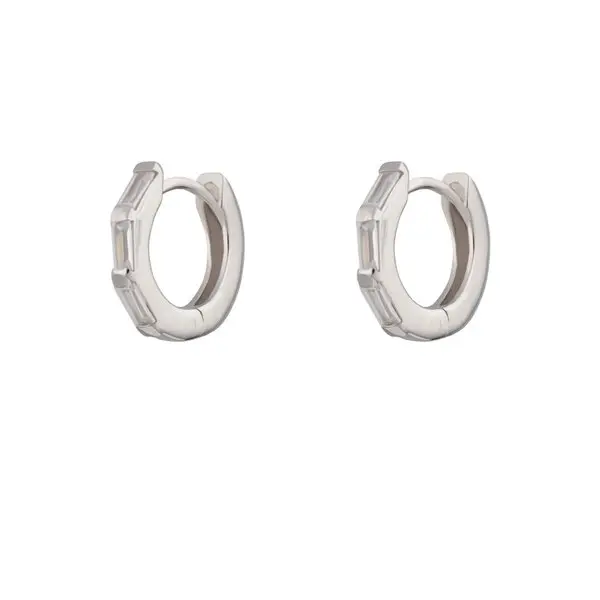 SCREAM PRETTY Baguette Cubic Zirconia Huggie Earrings - Silver