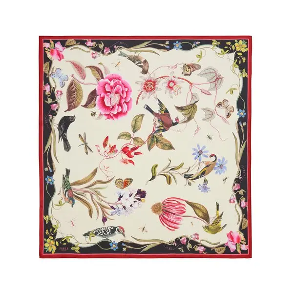 FABLE ENGLAND Wonderland Scene Ivory Square Scarf - White