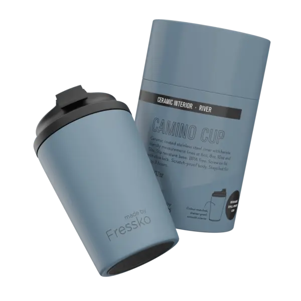 Fressko Camino 12oz / 340ml Reusable Coffee Cup, Ceramic River - Blue