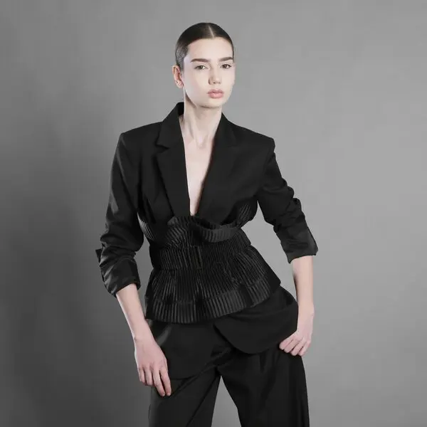 SILVIA SERBAN Pleated Glossy Taffeta Belt - Black
