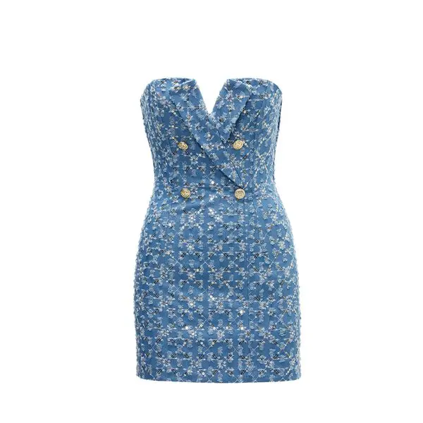 NISSA Sequined Denim Mini Dress