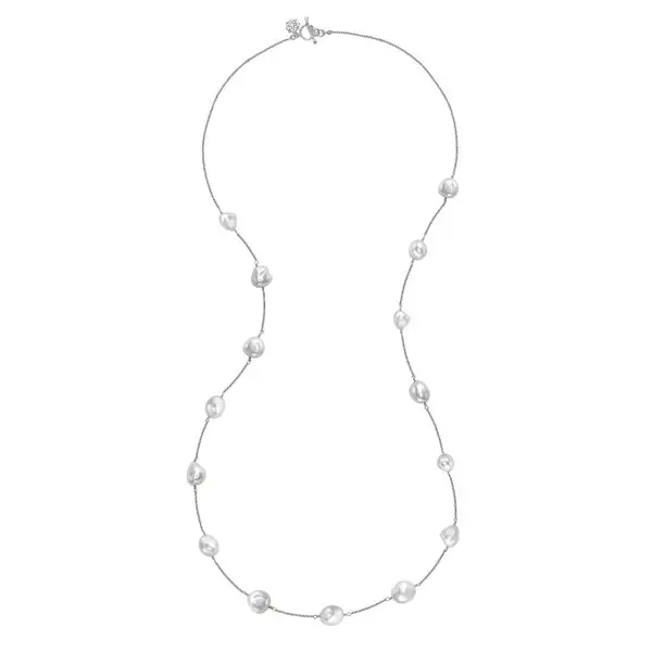 DOWER & HALL White Baroque Pearl Chain Necklace - Silver