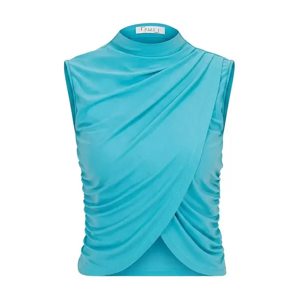 MAAN ISTANBUL Sleeveless High Neck Ruched Blouse - Green