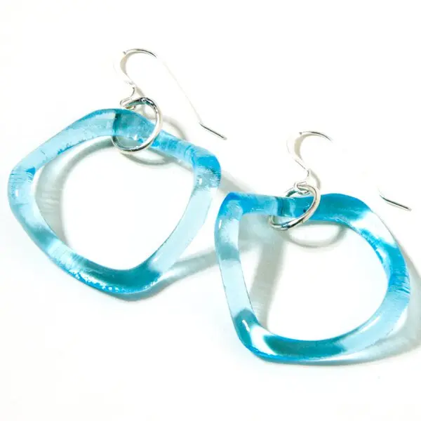 SMART GLASS JEWELRY Recycled Gin Bottle Ruffle Earrings - Blue