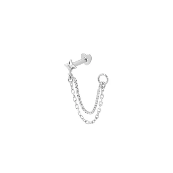 VANCHI 14k White Gold Lab-grown Diamond Double Chain Flat Back Stud - Silver