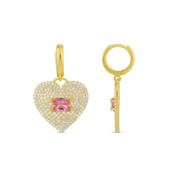 SHYMI Pave Heart Gem Stud Earrings - Gold