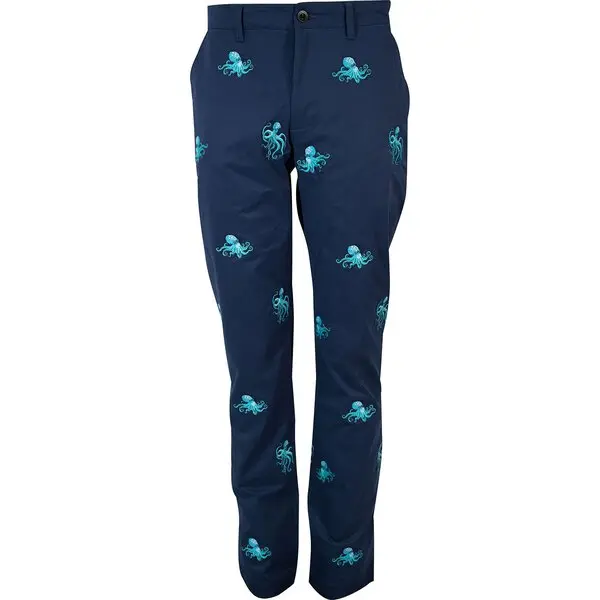 LORDS OF HARLECH Charles Octopus Embroidery Trousers - Blue