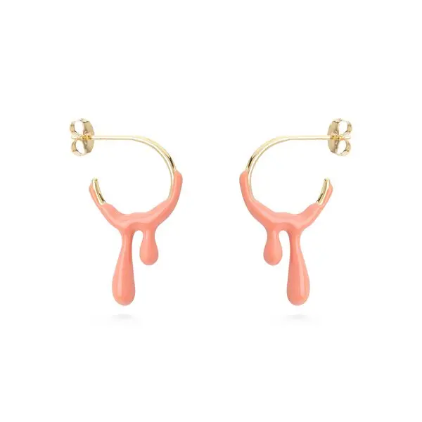 DOLCETTO DESIGNS 9k Yellow Gold Tangerine Enamel Hoop Earrings - Gold/yellow