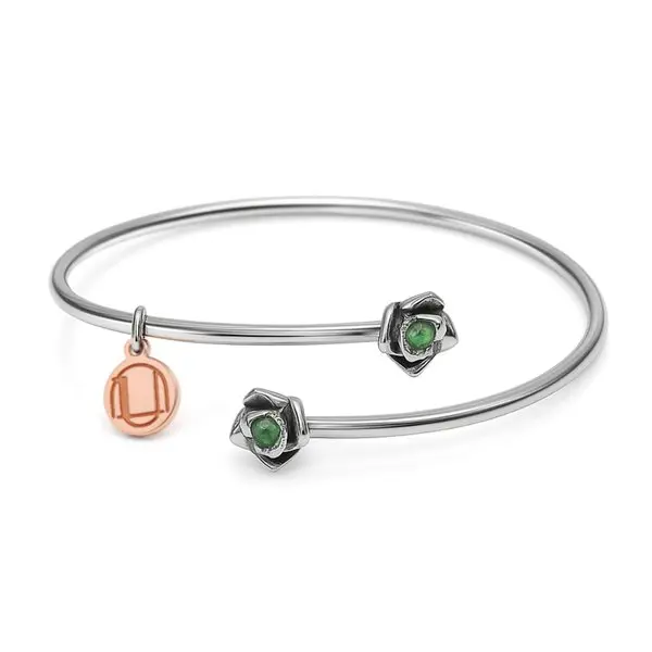 UNALOE Magnifica Sterling Silver Bangle With Emerald - Silver/green