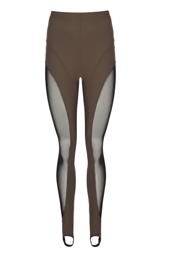 NO'DESIGN Sheer Detail Elastic Hem Khaki Leggings - Green