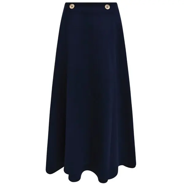 ROCH PEREL Mock Wool Gold Button Wrap Skirt