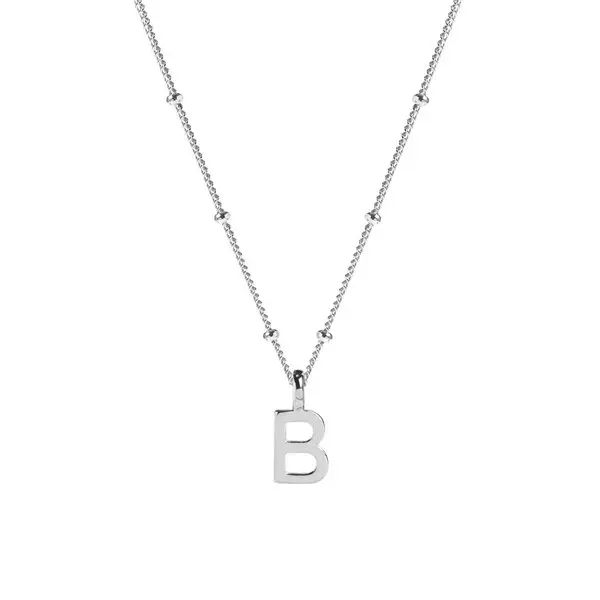 MURU Letter Pendant Bead Chain Necklace - Silver