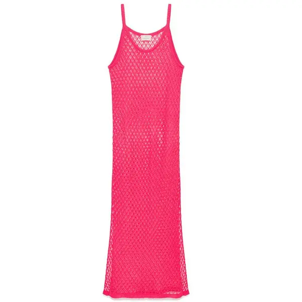 PERALUNA Honeymoon Openwork Knit Beach Dress - Orange
