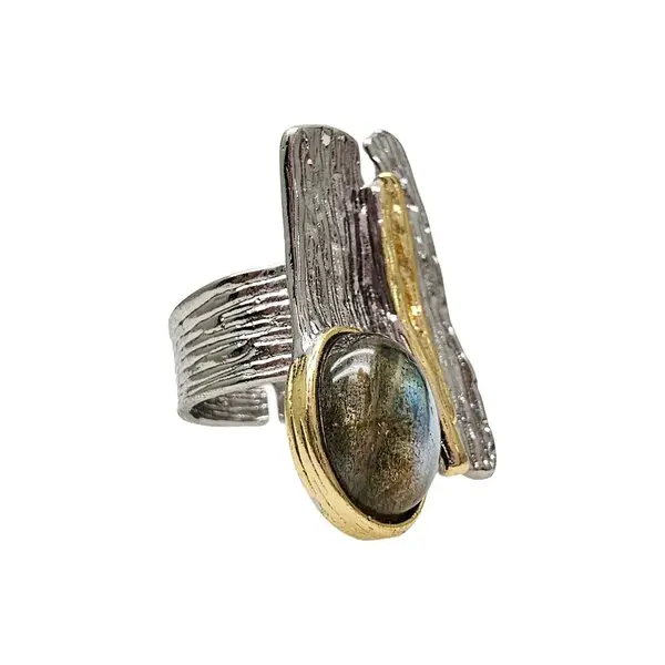 FARRA Labradorite Stone Statement Ring - Black