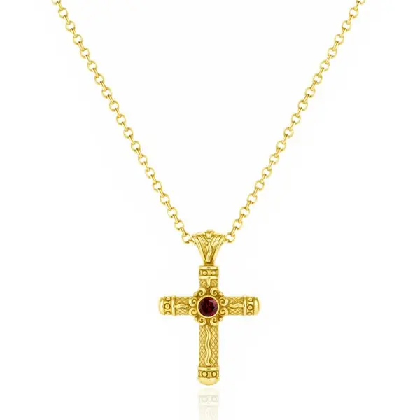 UNALOE Gold Vermeil Ruby Cross Pendant Necklace - Gold/red