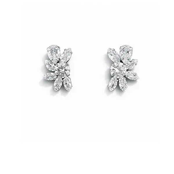MAISON DE GALA Crystal Floral Cluster Stud Earrings - Silver