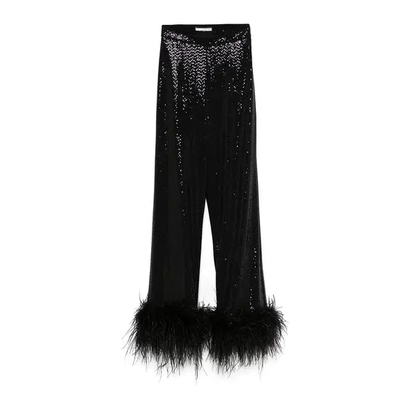 NISSA Feather-trimmed Sequin Culottes