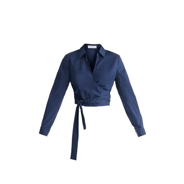 PAISIE Side Tie Wrap Blouse - Blue
