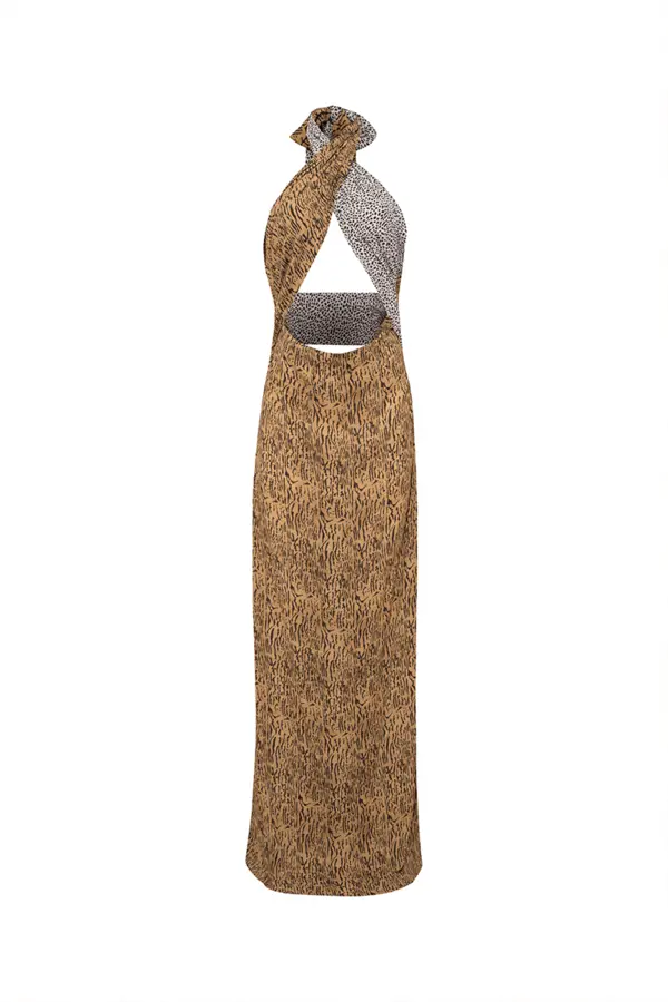 LUNA B Printed Maxi Dress With Cut-out Details - Brown