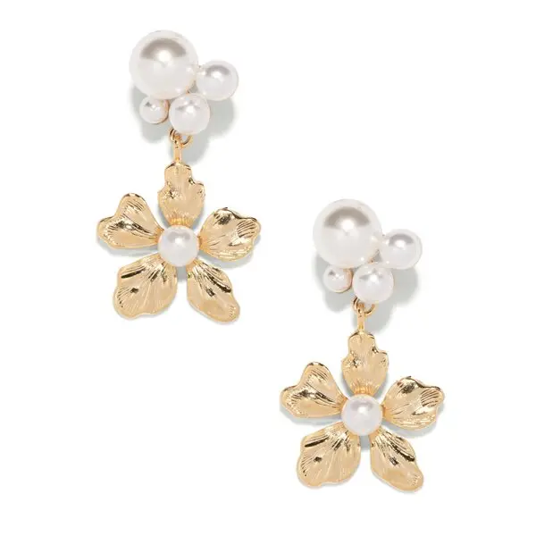 THE PINK REEF Pearl Fleur Drop Earrings - Gold