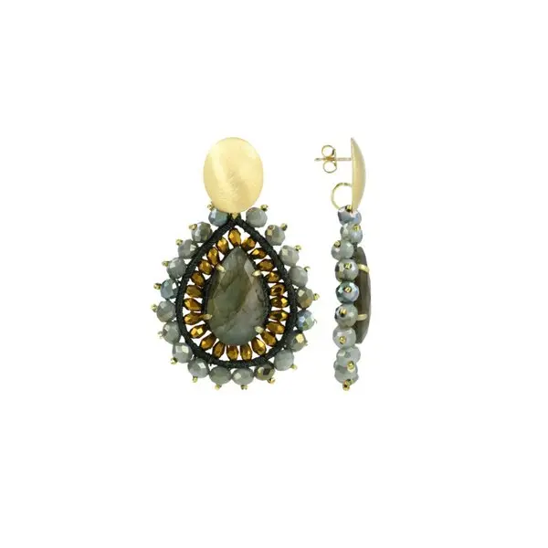 LOTT. GIOIELLI Berber Drop Earrings - Grey/gold/green