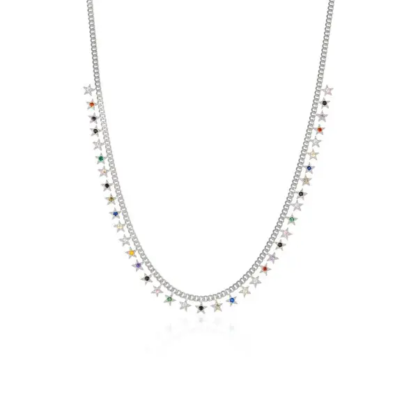 SPERO LONDON Rainbow Star Station Necklace - Silver
