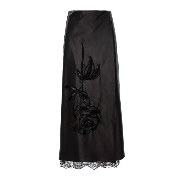 IZABELA MANDOIU Rose Cutwork Leather Midi Skirt