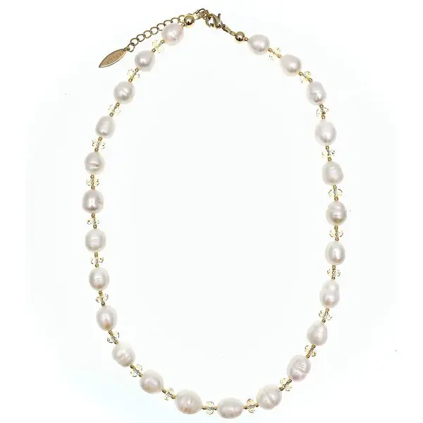 FARRA Clear Crystals And Freshwater Pearls Short Necklace - White
