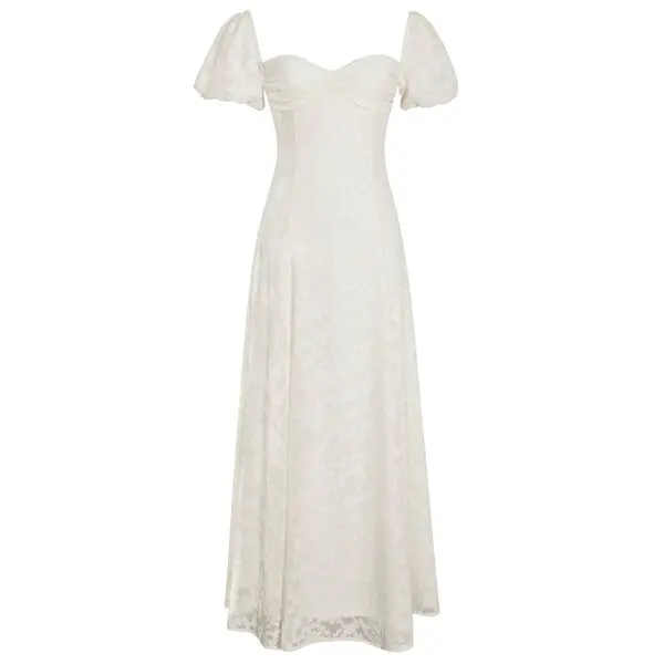 MISS CIRCLE NEW YORK Bubble Sleeve Backless Maxi Dress - White