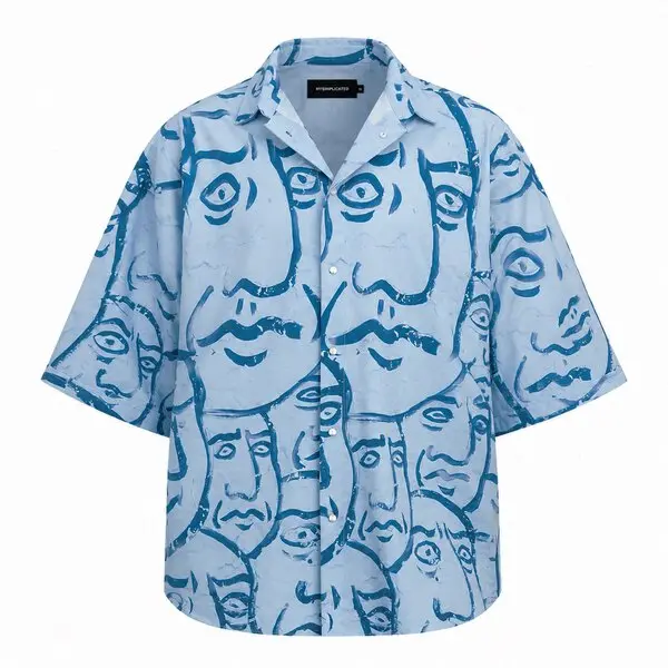 MYSIMPLICATED Faces Short Sleeve Shirt - Blue