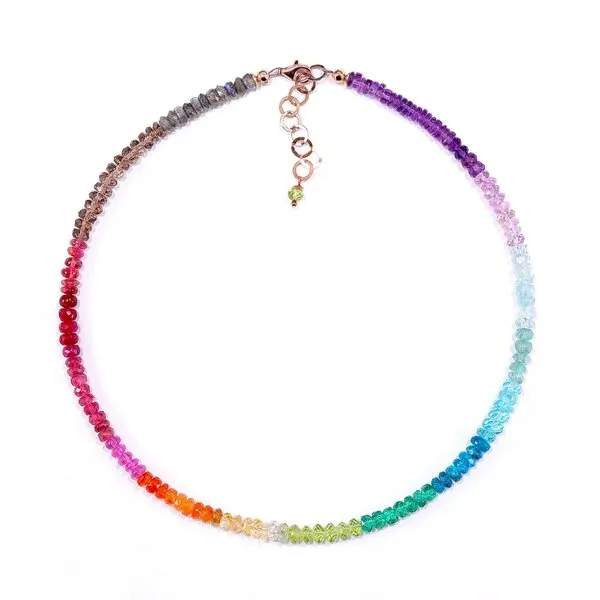MINERALGEMS ✩ STUDIO Gemstone Rainbow Choker Necklace - Black/blue/brown/gray/green/pink/red/white/yellow