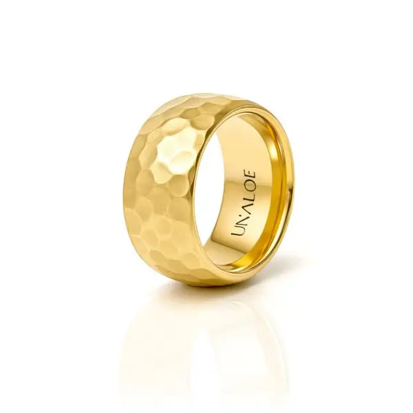 UNALOE Wide Domed Hammered Band Ring - Gold