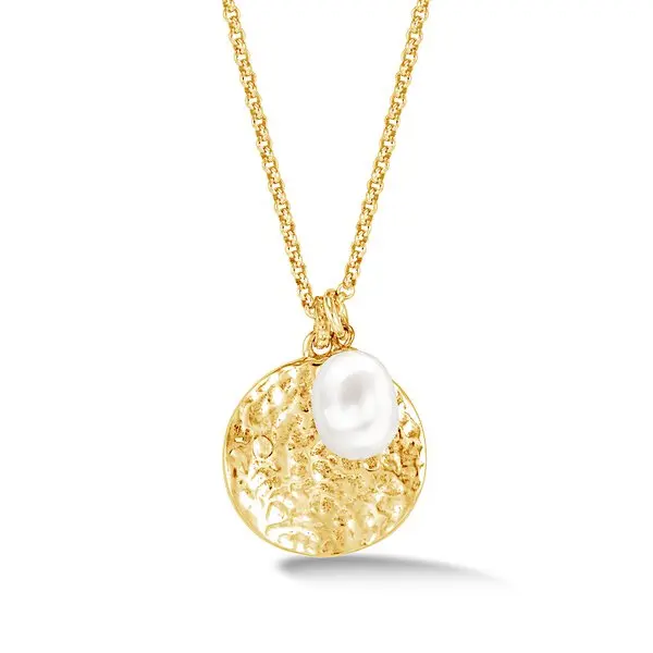 DOWER & HALL Hammered Disc And Pearl Vermeil Pendant - Gold