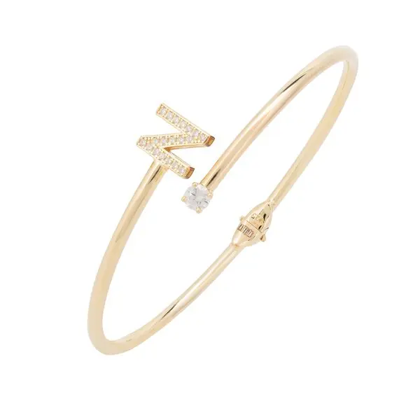 LATELITA Gold Plated Initial Bangle - Gold/white
