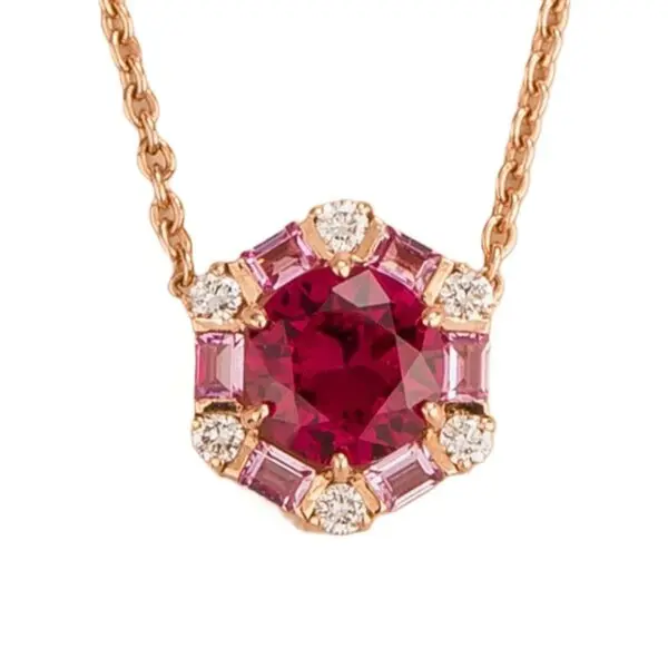 JUVETTI  Melba Pink Gold Vermeil Necklace With Ruby, Pink Sapphire, And Diamond - White/red/pink