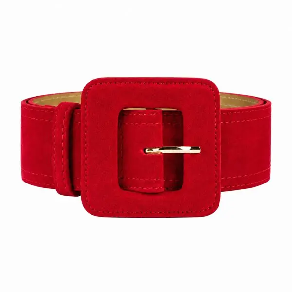 BELTBE Suede Square Buckle Belt - Red