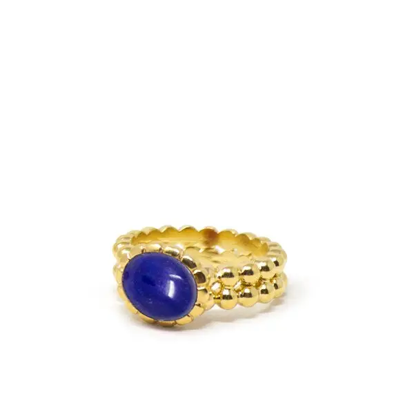 VINTOUCH ITALY Lapis Lazuli Beaded Band Ring - Blue/gold