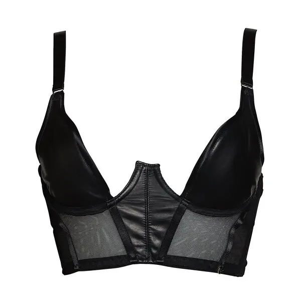 SOMETHING WICKED Mia Longline Leather Halfcup Balcony Bra - Black