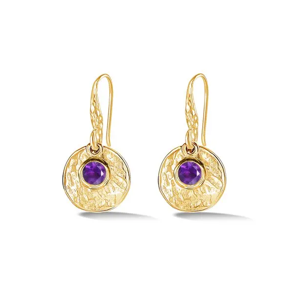 DOWER & HALL Vermeil Earrings With Amethyst And Hammered Disc - Gold