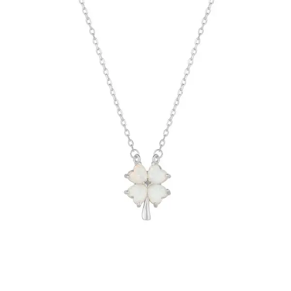 SPERO LONDON Four Leaf Clover White Opal Necklace - Silver
