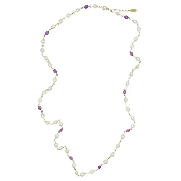 FARRA Freshwater Pearls With Amethyst Long Necklace - Purple