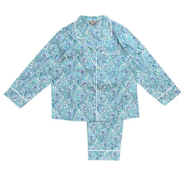 LIME TREE DESIGN Turquoise Floral Cotton Pyjamas - Blue