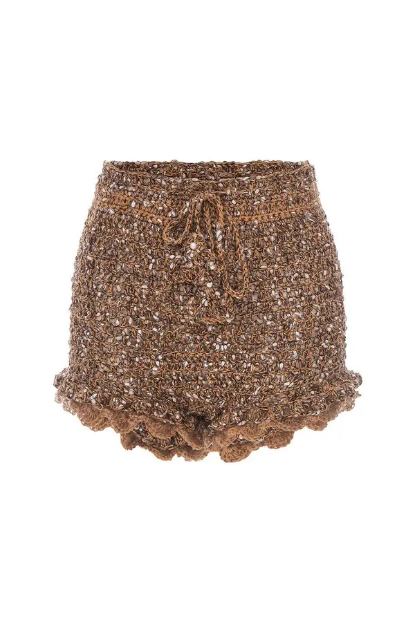 ANDREEVA Chrysanthemum Crochet Shorts - Brown