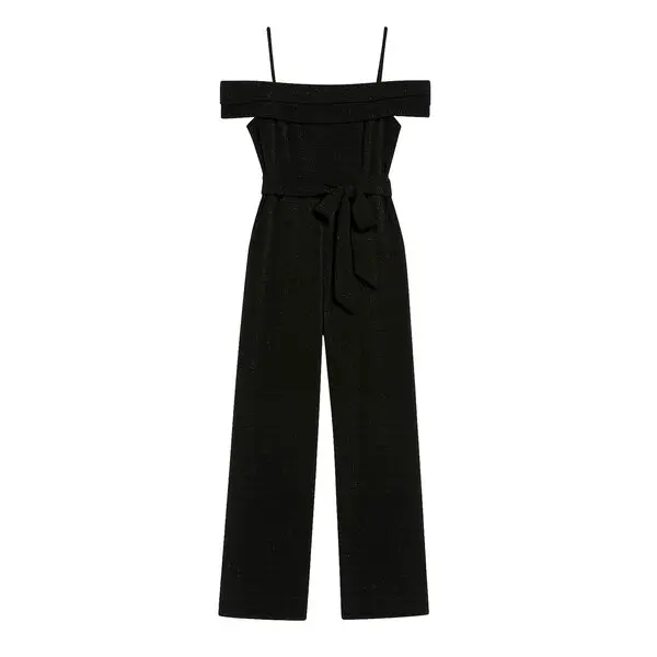 YUMI Sparkle Bardot Jumpsuit - Black