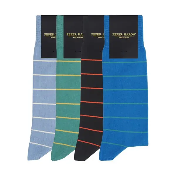 PEPER HAROW - MADE IN ENGLAND Thin Stripe Socks Bundle - Black/blue