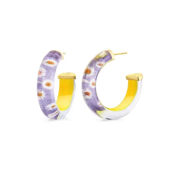 GOLD & HONEY Daisy Flower Lucite Hoop Earrings - Gold/yellow