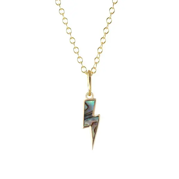 Kris Nations Abalone Lightning Bolt Charm Necklace - Blue/gray/yellow