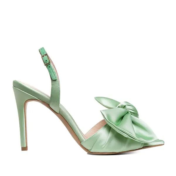 GINISSIMA Light Vesa Satin Bow Sandals - Green
